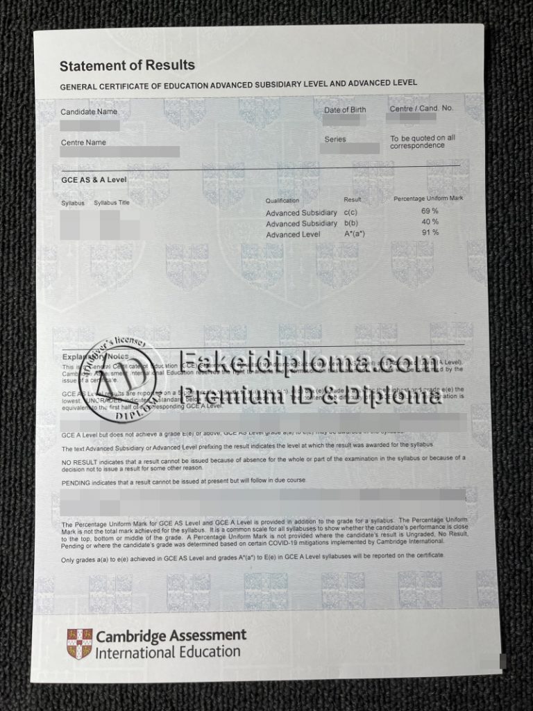 Fake Cambridge GCE AS & A Level certificate online for sale