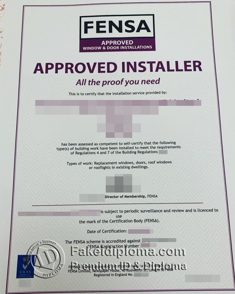 Buy fake FENSA certificate for windows in the United Kingdom