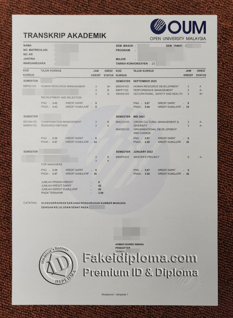 Where to purchase OUM academic transcript in Malaysia online?