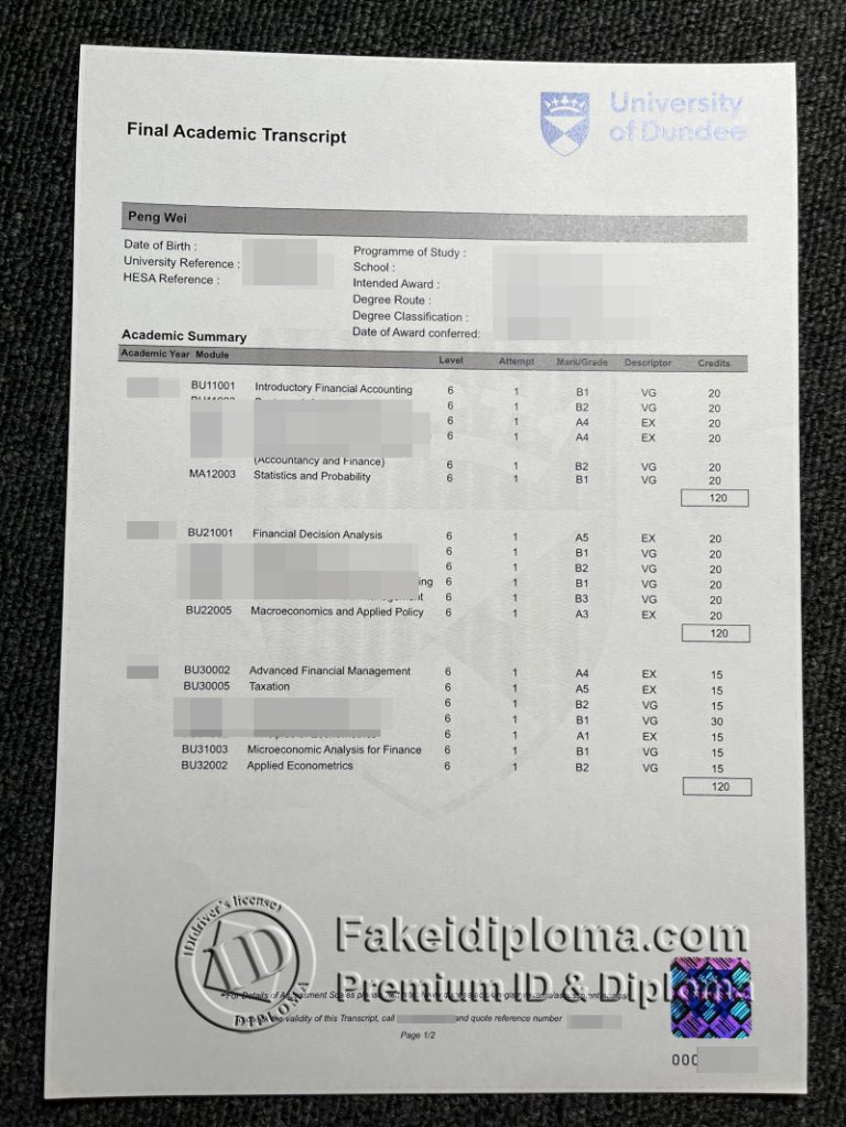 How to order University of Dundee transcript with good score?