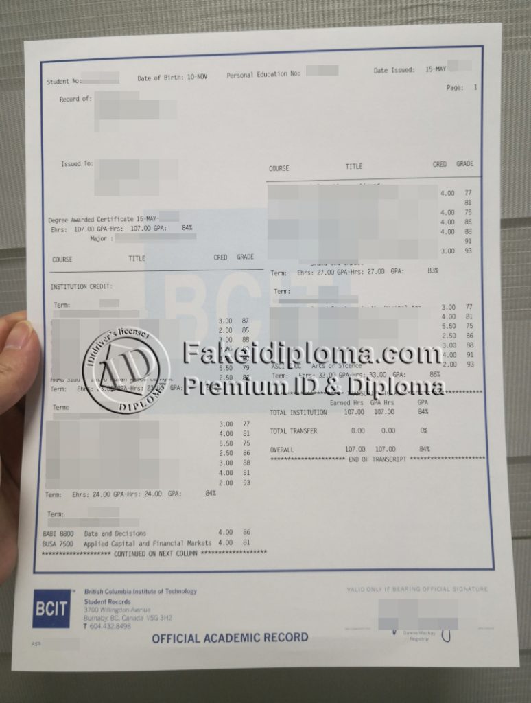 How to order a BCIT transcript of student records in Canada?