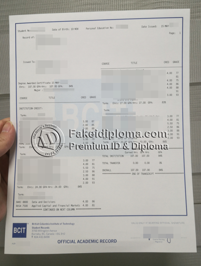 How to order a BCIT transcript of student records in Canada?