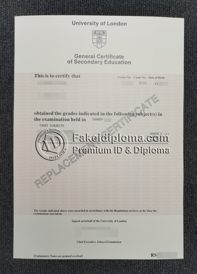 Top quality fake University of London GCSE transcript sample