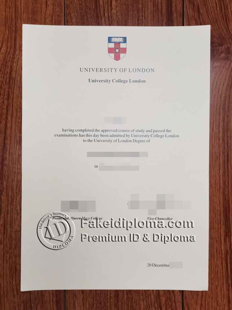 University of London UCL degree sample in the United Kingdom