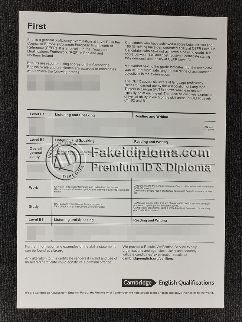 How to order Cambridge Assessment English B1 Certificate?