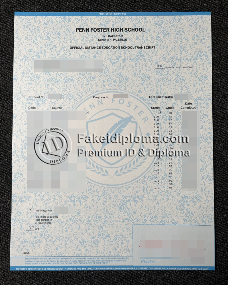 How to Purchase a fake Penn Foster High School transcript?